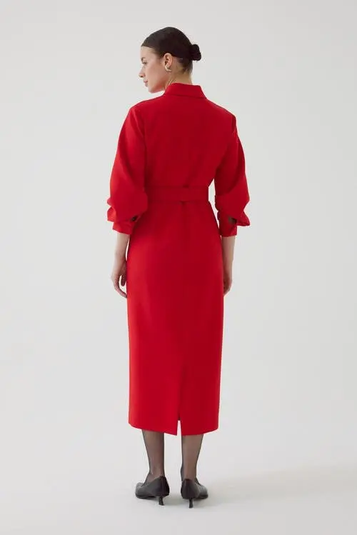 EXQUISE Adler Lantern Sleeve Midi Shirt Dress