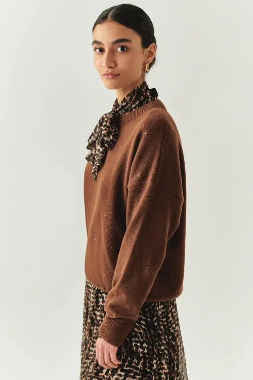 EXQUISE Emmeline Crew Neck Cotton Wool Blend Sweater