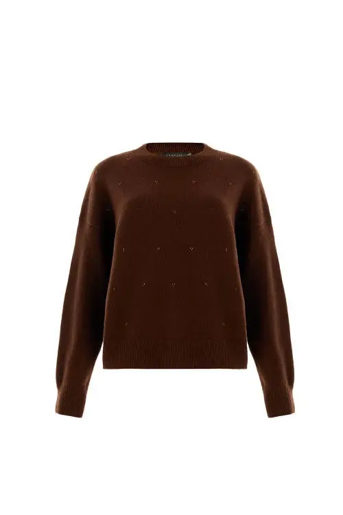 EXQUISE Emmeline Crew Neck Cotton Wool Blend Sweater