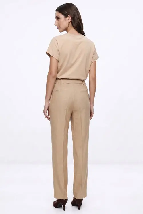 EXQUISE High Waisted Straight Leg Linen Blend Trousers