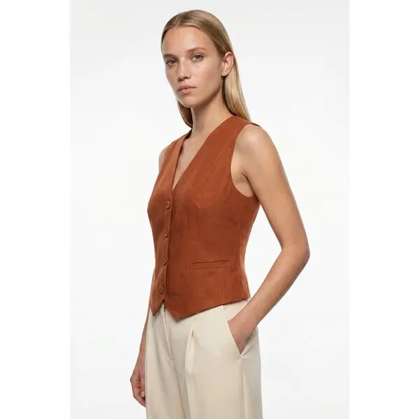 EXQUISE Sleeveless Lined Linen Vest With Welt Pockets