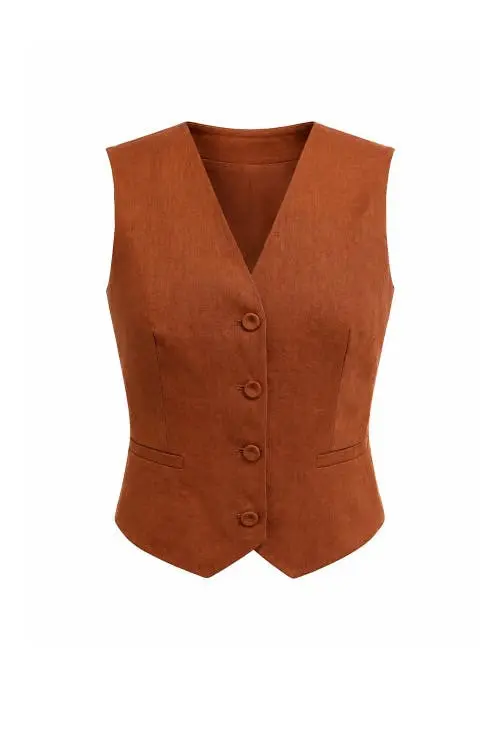 EXQUISE Sleeveless Lined Linen Vest With Welt Pockets