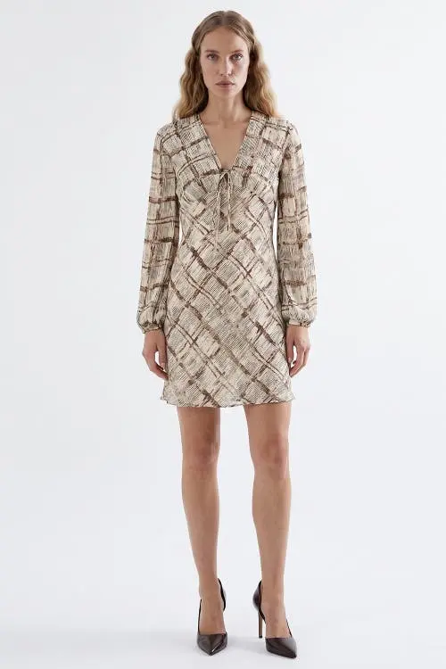 EXQUISE Elasticated Sleeve V Neck Lined Dress