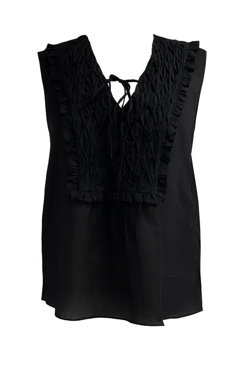 EXQUISE Chanler Sleeveless Tie Front Linen Blouse - Black