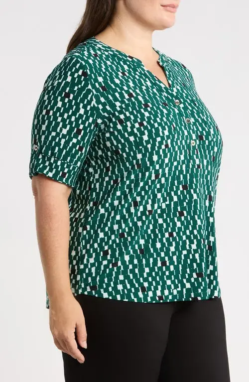 Anne Klein Print Knit Top With Elbow Sleeves