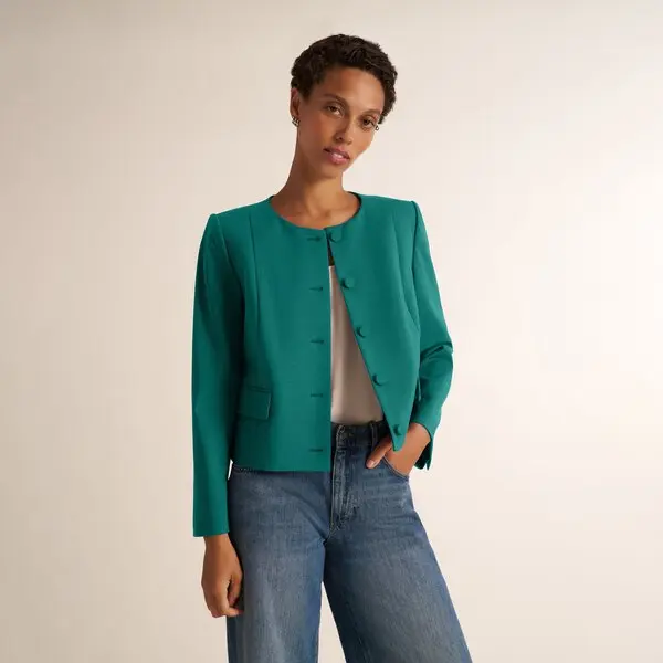 M.M.LAFLEUR Aniya Crop Jacket Tropical Wool:: Peacock