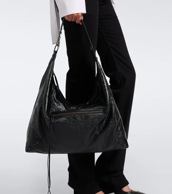 Balenciaga Le City Large Leather Shoulder Bag - Black