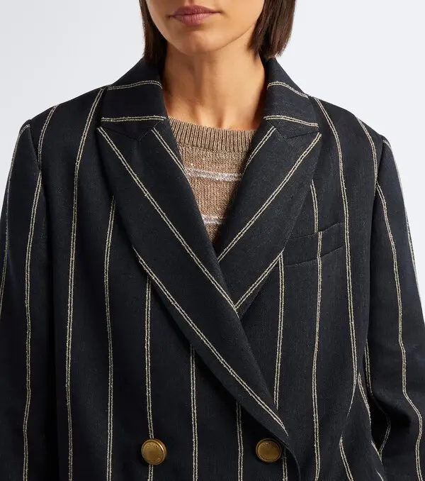 Brunello Cucinelli Striped Cotton And Linen Blazer