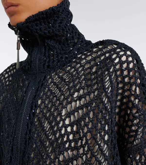 Brunello Cucinelli Open-knit Sequined Linen-blend Cardigan