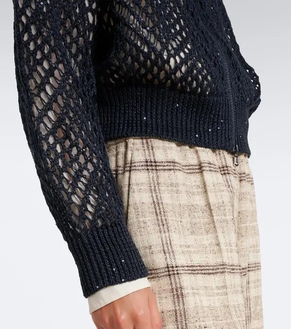 Brunello Cucinelli Open-knit Sequined Linen-blend Cardigan