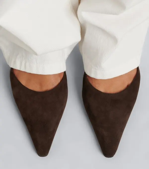 THE ROW Inez Suede Slingback Pumps - Brown