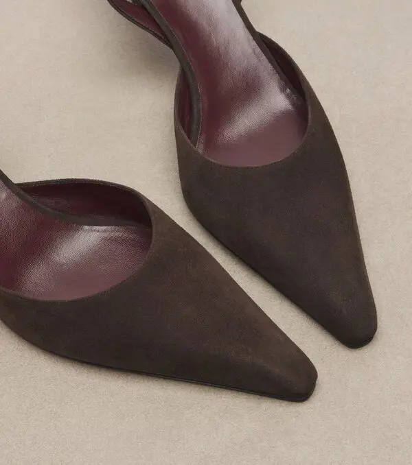 THE ROW Inez Suede Slingback Pumps - Brown