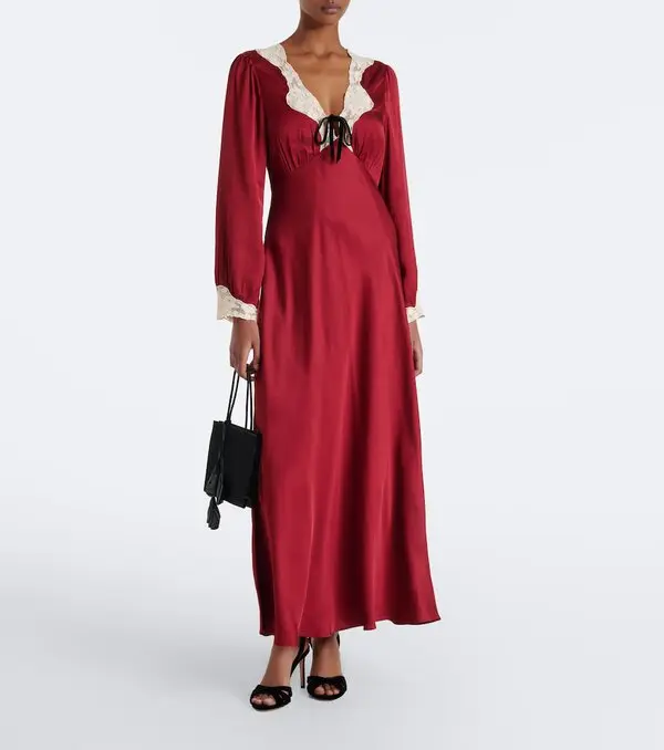 Rixo Larah Lace-trimmed Satin Maxi Dress