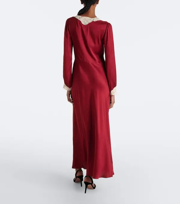Rixo Larah Lace-trimmed Satin Maxi Dress