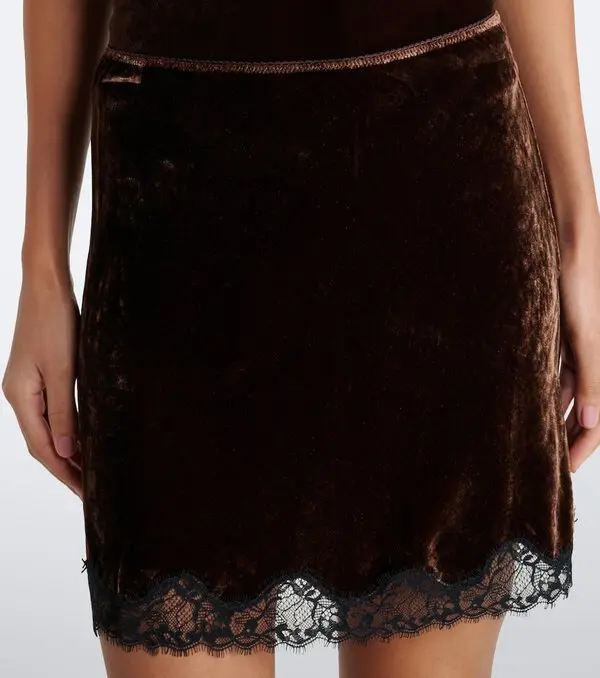 Rixo Kornelia Lace-trimmed Velvet Miniskirt