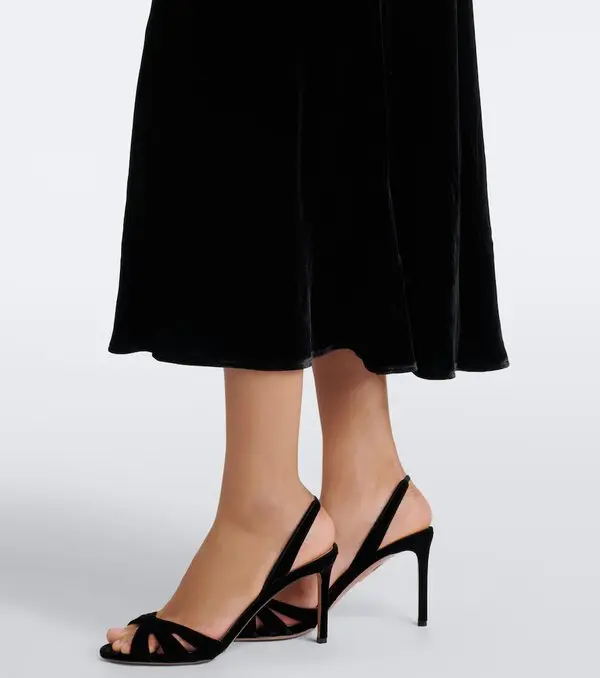 Rixo Clarice Lace-trimmed Velvet Midi Dress
