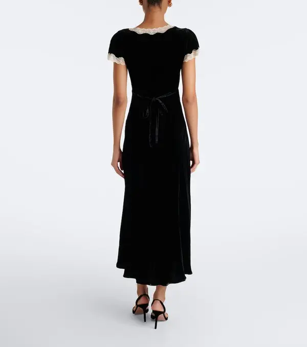 Rixo Clarice Lace-trimmed Velvet Midi Dress