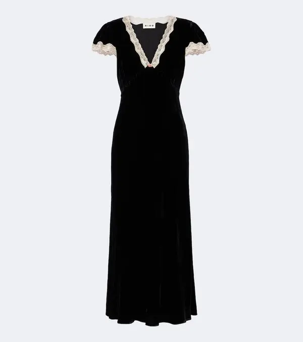 Rixo Clarice Lace-trimmed Velvet Midi Dress - Black