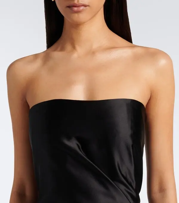 Balmain Gathered Silk Satin Bustier Gown