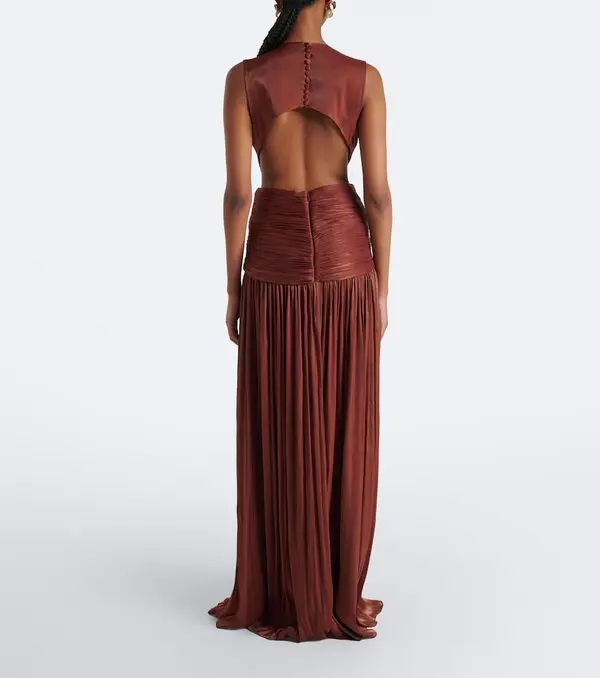 Costarellos Silla Cut-out Pleated Lurex® Georgette Gown - Brown