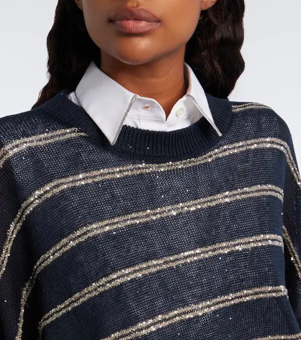 Brunello Cucinelli Striped Linen And Cotton Sweater