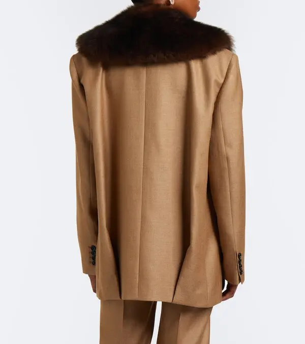 Valentino Garavani Shearling-trimmed Silk And Wool Jacket