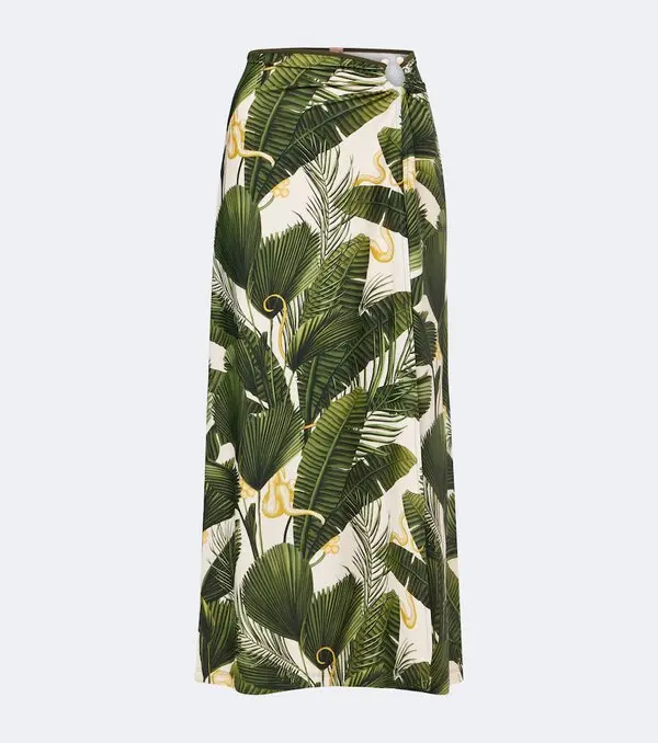 Johanna Ortiz Gathered Printed Midi Skirt