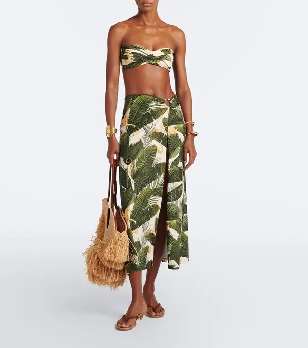 Johanna Ortiz Gathered Printed Midi Skirt