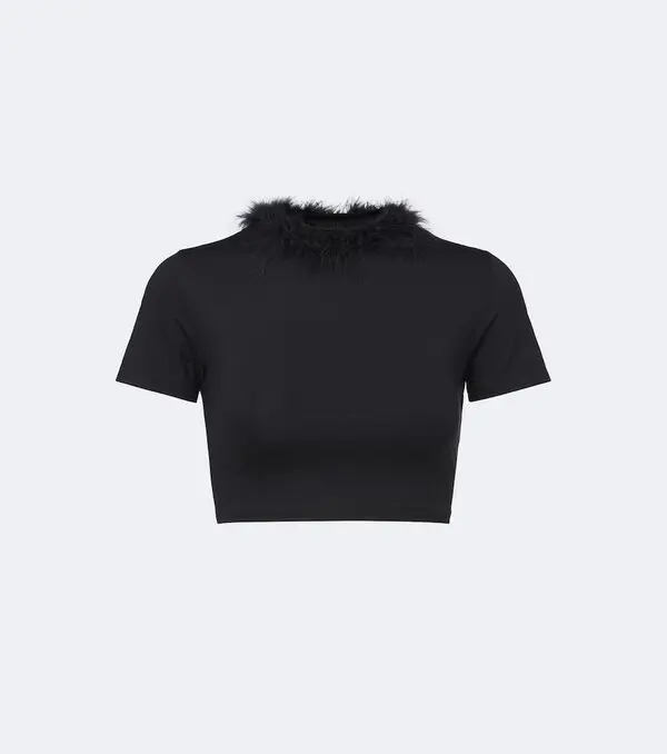 Gucci Feather-trimmed Jersey Crop Top
