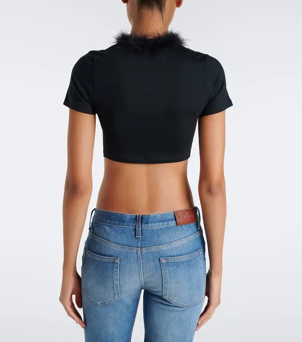 Gucci Feather-trimmed Jersey Crop Top