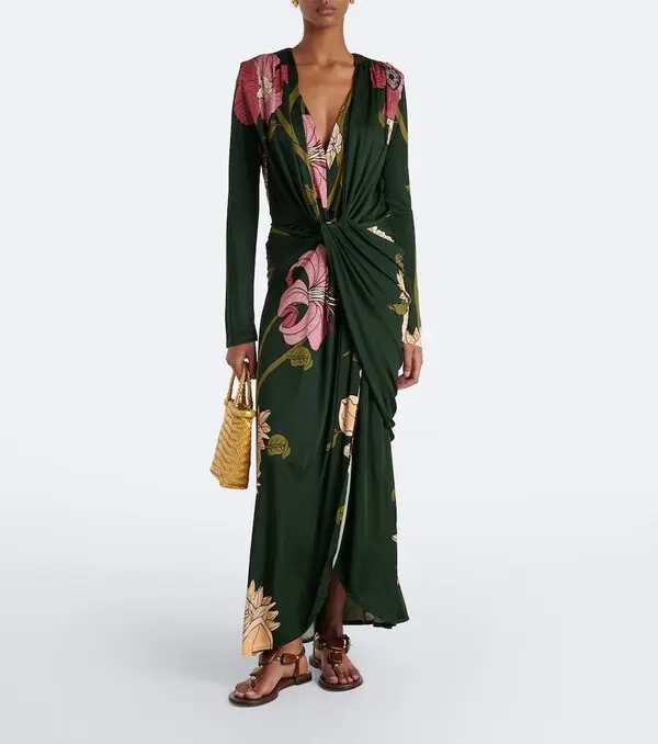 Johanna Ortiz Draped Printed Jersey Midi Dress