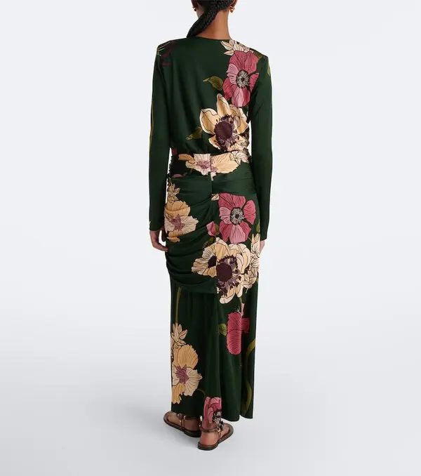 Johanna Ortiz Draped Printed Jersey Midi Dress