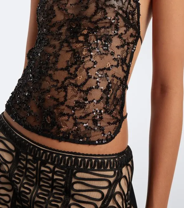 Attico Sequined Halterneck Lace Top