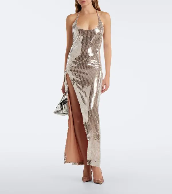Attico Sequined Halterneck Midi Dress