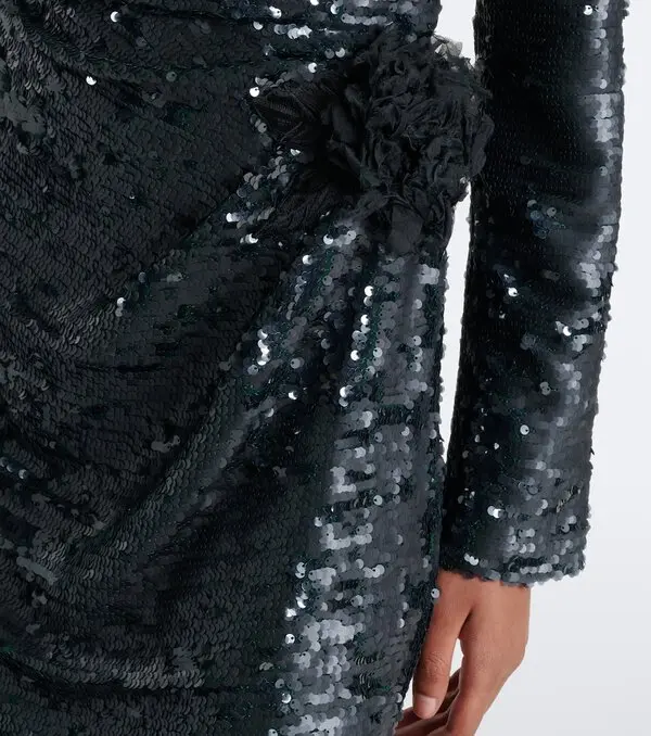 Erdem Draped Floral-appliqué Sequined Gown