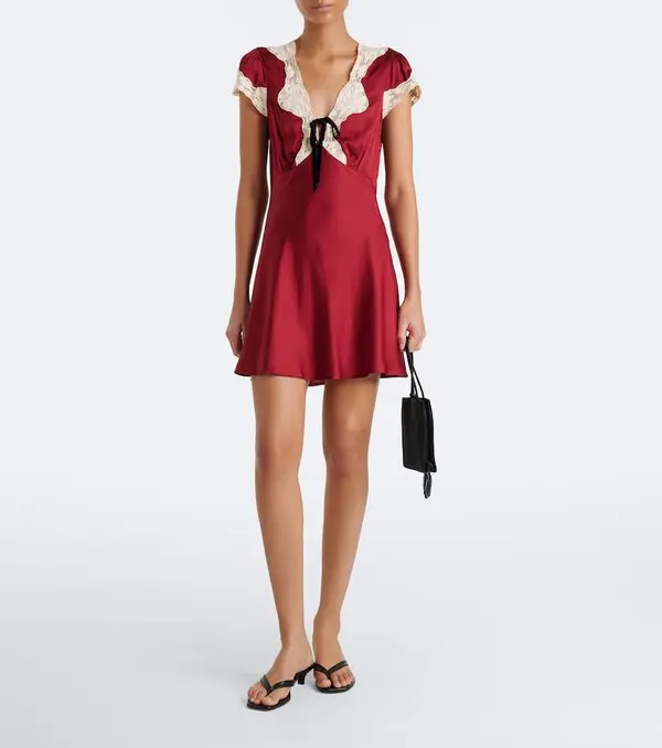 Rixo Lacie Lace-trimmed Satin Minidress