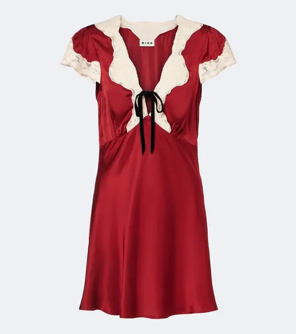 Rixo Lacie Lace-trimmed Satin Minidress - Red