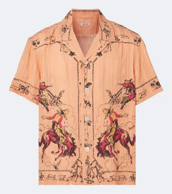 BODE Bronco Printed Silk Baseball Shirt - Orange
