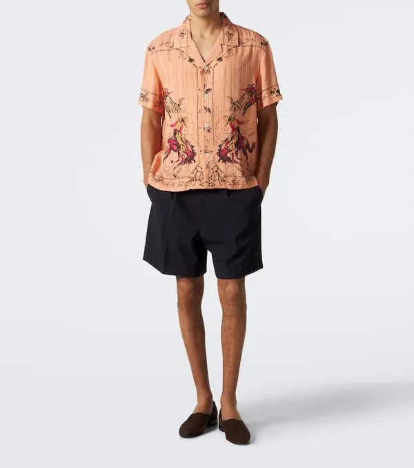 BODE Bronco Printed Silk Baseball Shirt - Orange