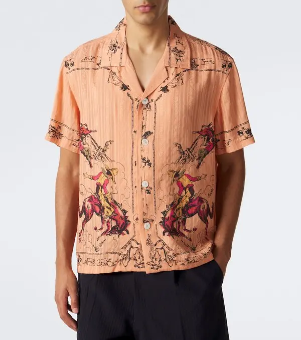 BODE Bronco Printed Silk Baseball Shirt - Orange