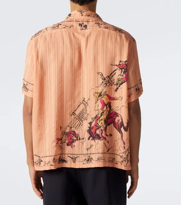BODE Bronco Printed Silk Baseball Shirt - Orange