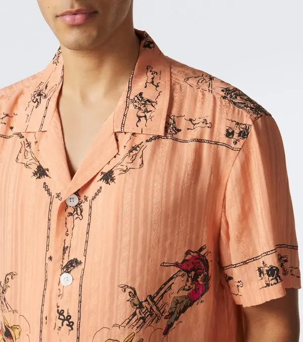 BODE Bronco Printed Silk Baseball Shirt - Orange