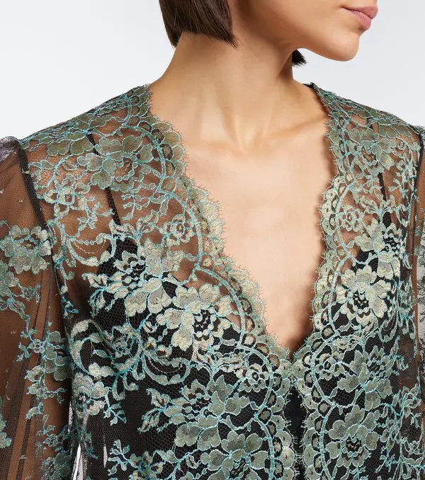 Valentino Garavani Layered Lace And Georgette Blouse - Green