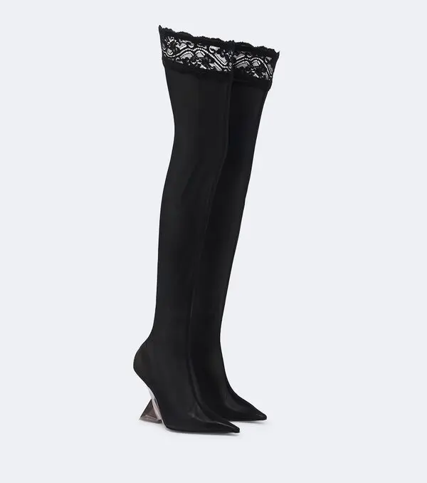 Attico Cheope Lace-trimmed Mesh Over-the-knee Boots