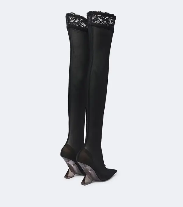 Attico Cheope Lace-trimmed Mesh Over-the-knee Boots
