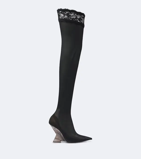 Attico Cheope Lace-trimmed Mesh Over-the-knee Boots