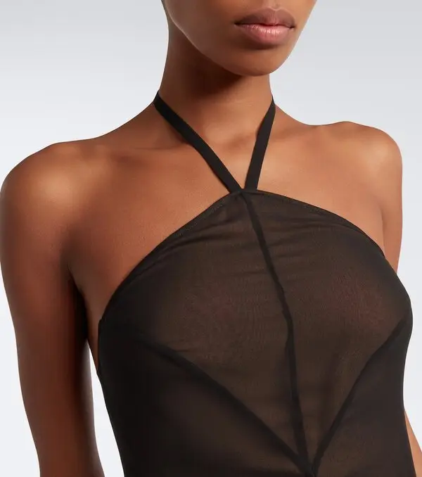 Attico Feather-trimmed Halterneck Maxi Dress