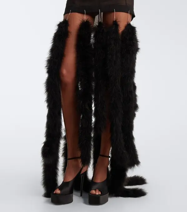 Attico Feather-trimmed Halterneck Maxi Dress