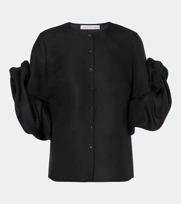 Carolina Herrera Floral-appliqué Silk Top - Black