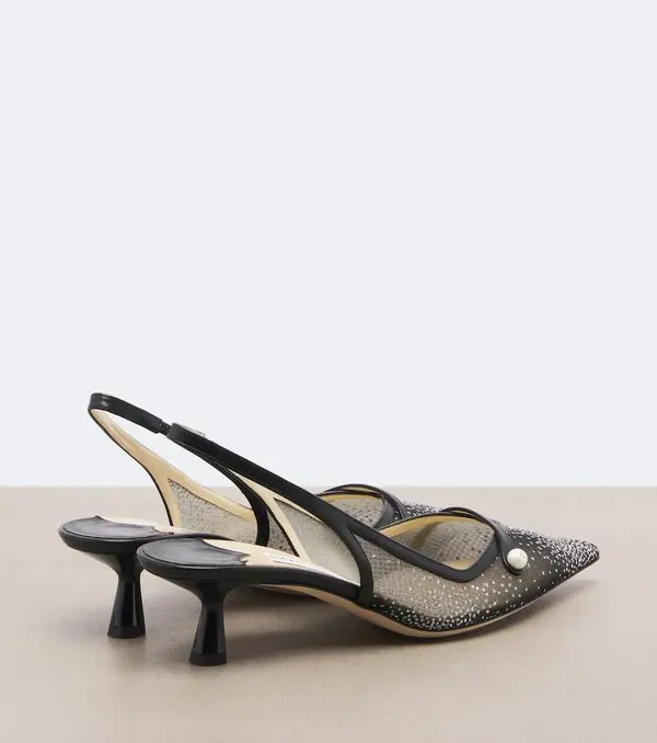 JIMMY CHOO Amita Embellished Mesh Slingback Pumps